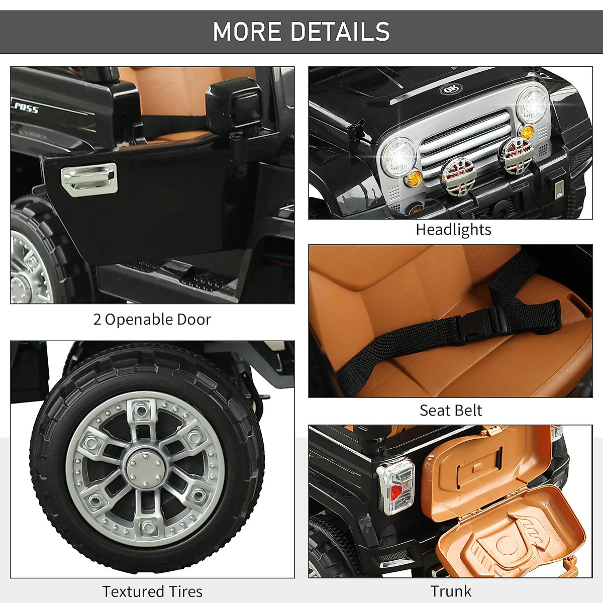 Aosom 12V Ride on Car, Off-Road Electric Car, Battery Powered Toy Car with MP3 Connection, Parent Remote, Steering Wheel, Working Horn, White