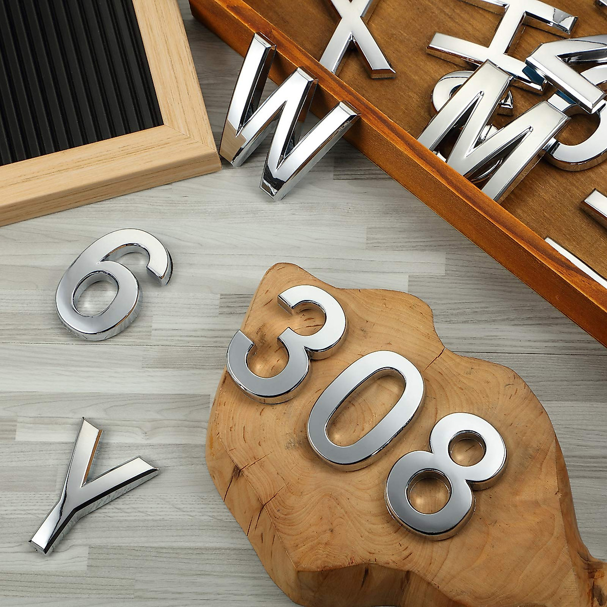 Outus 36 Pcs 3D Mailbox Number 0-9 Stickers and Letters Symbols Alphabet Adhesive Mailbox House Metal Address Street Stickers for Apartment Residence and Signs (2 x 1.2 Inches)