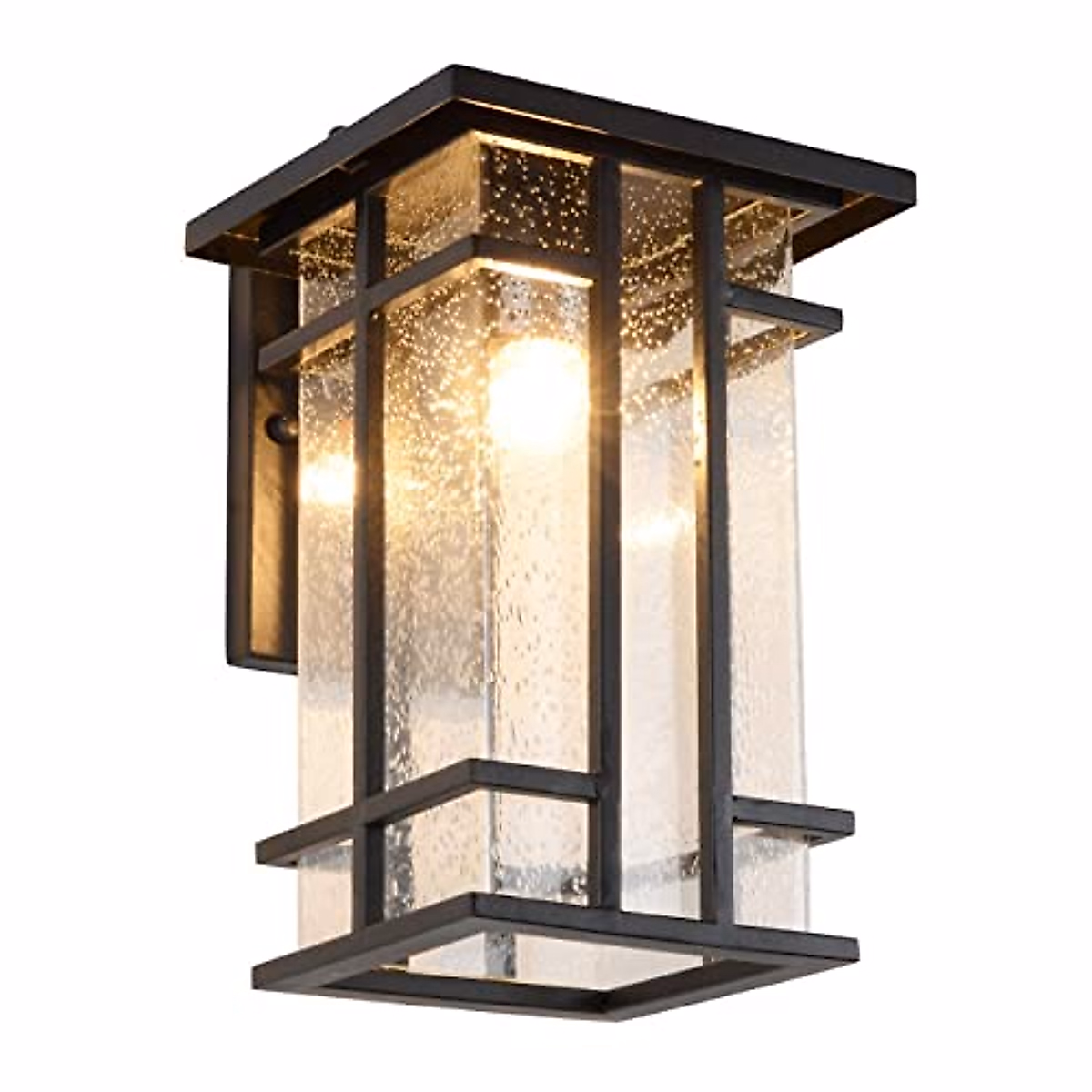 Rustic Outdoor Wall Light Fixture 13.8"H Waterproof Exterior Wall Sconces Black Metal with Clear Seeded Glass Shade Outdoor Wall Lantern for Exterior House Patio Porch,Entryway,Garage Wall Lamps