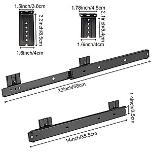 ZOENHOU 3 Pairs 14 Inch Black Keyboard Tray Slides, 22 LB Heavy Duty Ball Bearing Slides Hardware, Computer Tray Keyboard Slider Under Desk Rails Rack with 24 Adjustable Height Bracket and 48 Screws