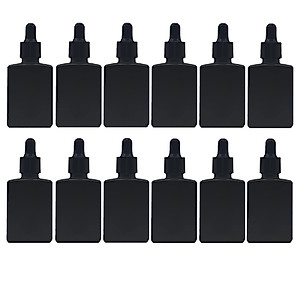PimyRcyi Glass Bottle for Essential Oils,1 oz Small Empty Drop Bottle, 30ml Square Essence Glass Lab Dropping Serum Container (Matte black,12PCS)