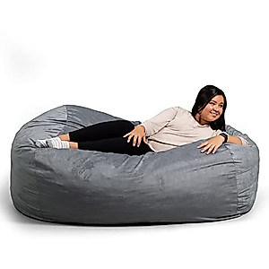 Big Joe Fuf XL Foam Filled Bean Bag Chair with Removable Cover, Gray Plush, 5ft Giant & Bean Refill 2Pk Polystyrene Beans for Bean Bags or Crafts, 100 Liters per Bag