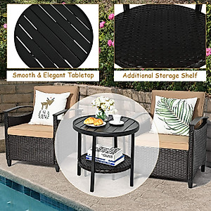 Tangkula 3 Piece Rattan Sofa Set, Patio Conversation Bistro Set w/Coffee Table, Seat and Back Cushions, Sturdy Steel Frame, Outdoor Furniture Set for Garden, Backyard, Balcony, Poolside