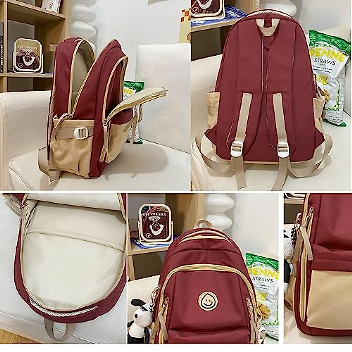 srdmuph Kawaii Backpack with Cute Accessories Pendant Travel Casual Daypack Large Outdoor Laptop Bag Waterproof (Black)