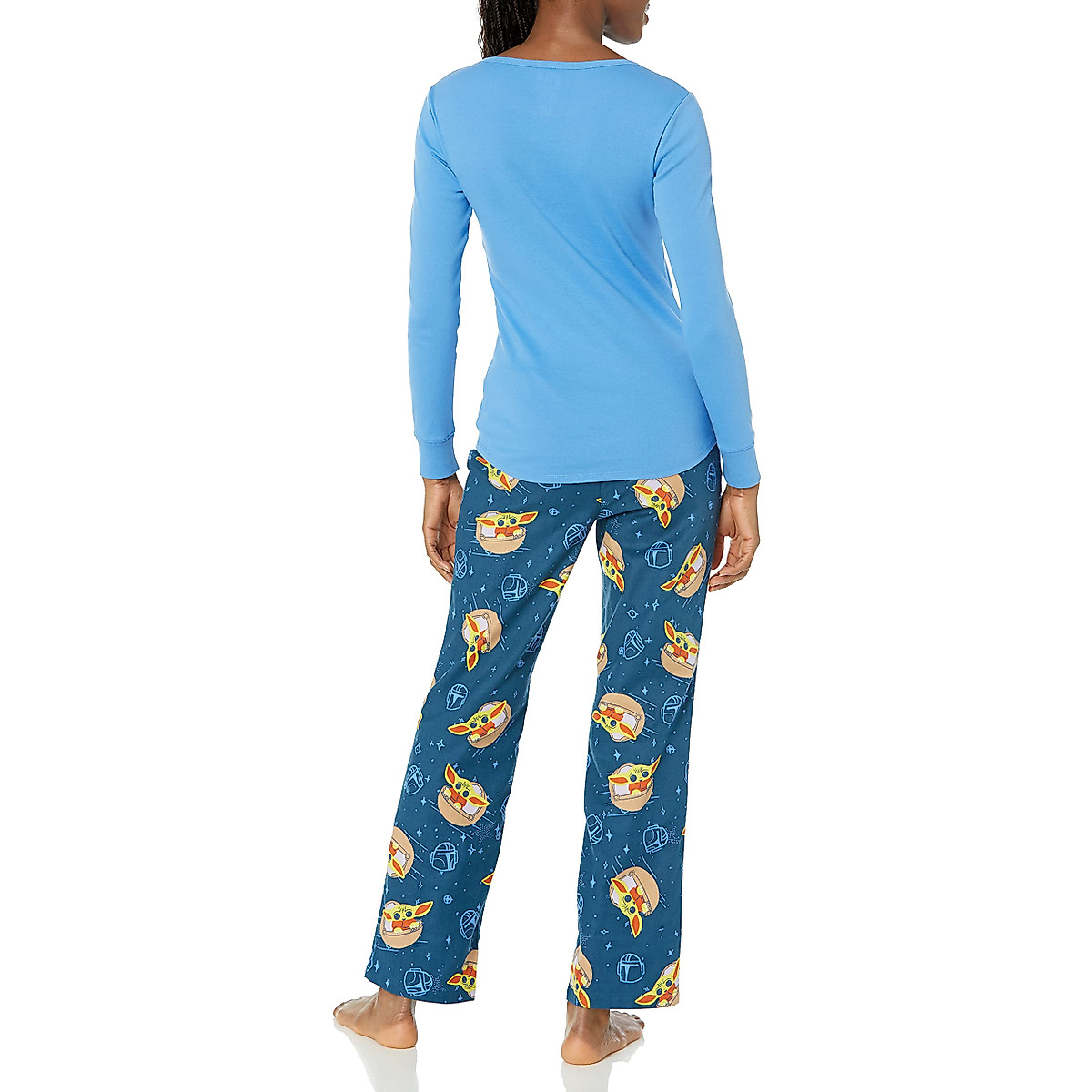 Amazon Essentials Disney | Marvel | Star Wars Women's Flannel Pajama Sleep Sets, Star Wars Grogu - Womens, Medium