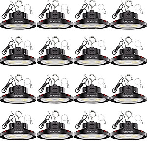 CINOTON UFO LED High Bay Light, 160W/120W/80W Switchable, AC100-277V LED Shop Lights with US Plug, 24000LM Dimmable 0-10V Commercial Bay Lighting for Garage Workshop 5000K Daylight-UL Listed, 16 Pack
