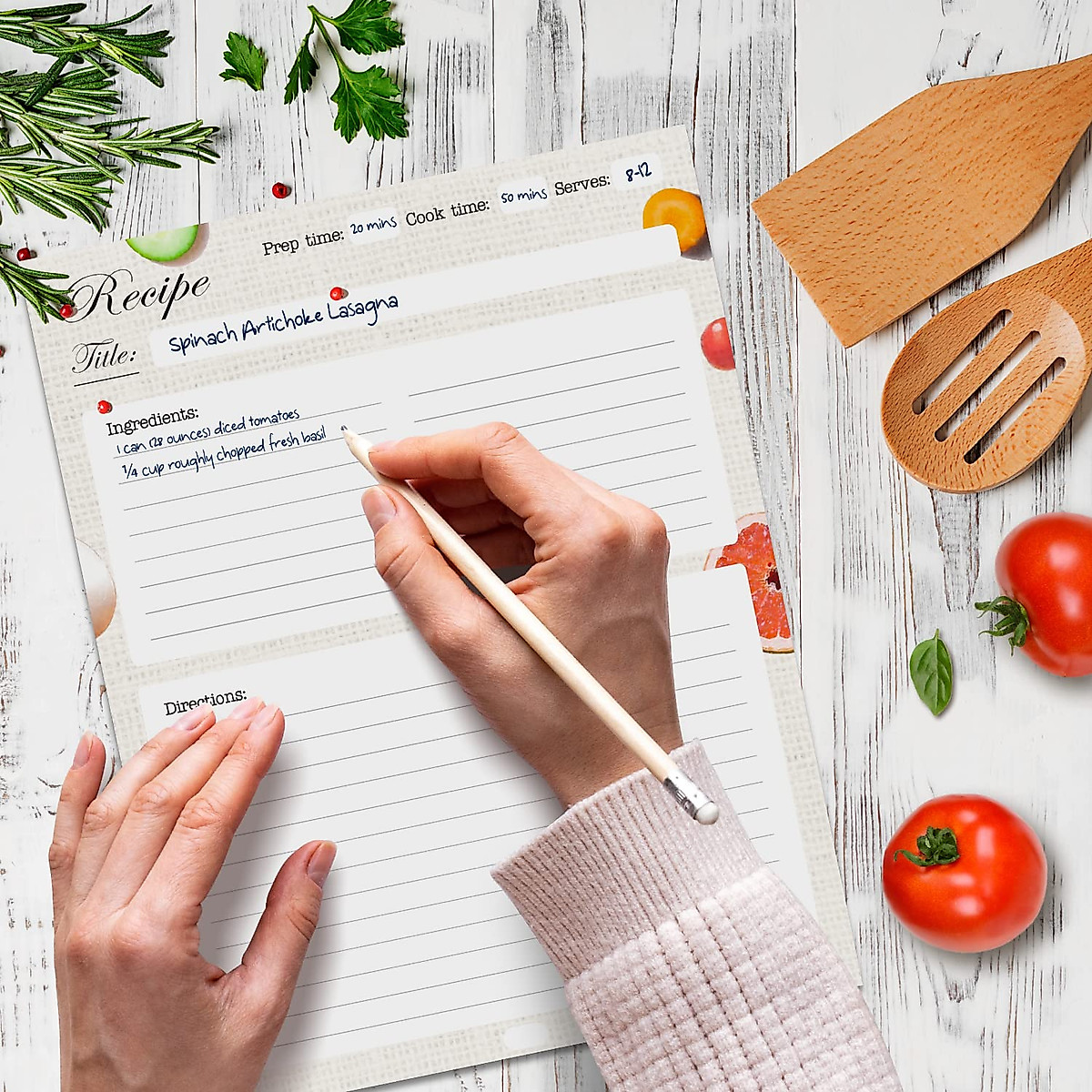 CraftSaints Full Size Recipe Pages 8.5x11'' Double-Sided Paper, (25 Sheets) No-Smear Matte Paper Recipe Pages for Binders, Convenient Blank Recipe Paper Refills (Vegetable)