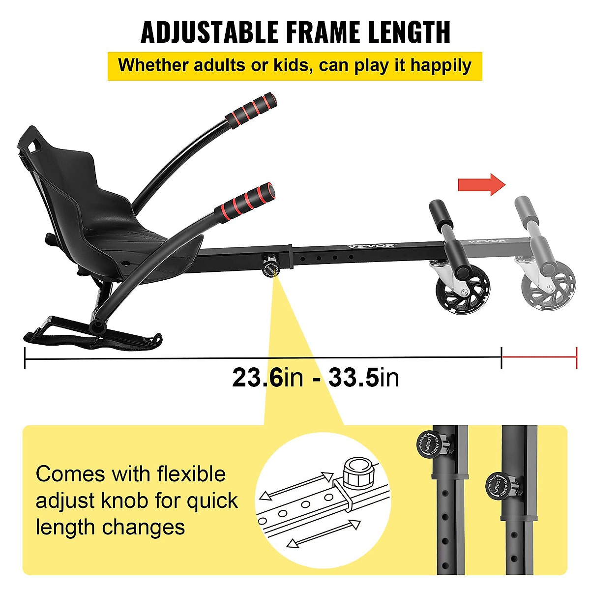 Popsport Adjustable Hover Go Kart Hover Kart Stand Go Kart Seat for 6.5'' 8'' 10'' Two Wheel Self Balancing Scooter (Anti-Turning Go Kart)