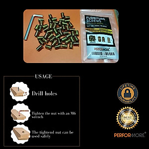 50 Pieces Threaded Wood Inserts, 1/4"-20 x 15mm Furniture Screws in Nut Threaded Inserts with Hex Socket, Zinc Plated - for Wooden Furnitures, Products, and Model, One Allen Wrench Included