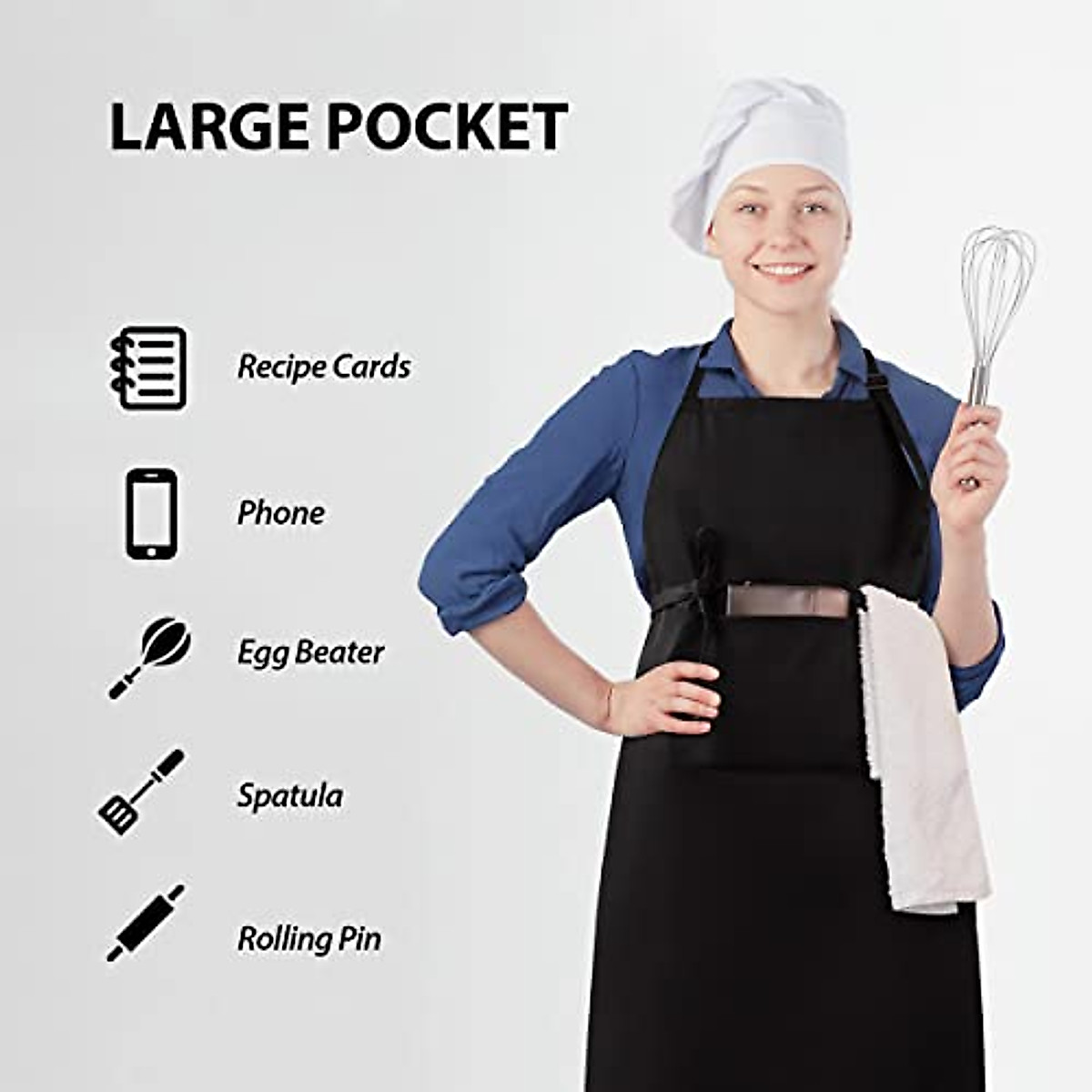 ROTANET Extra Large Aprons for Men Adjustable Bib Aprons with pocket Cooking Kitchen Bbq Grilling Big Apron for Women Chef Water & Oil Resistant Black