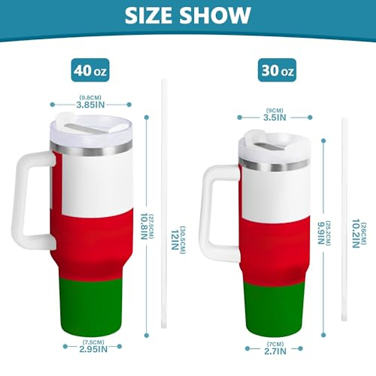 ODAWA 40oz Oman Flag Insulated Water Tumbler with Handle and Straw Lid, 2 in 1 Lid Insulated Stainless Steel Tumblers