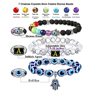 PANSHI Evil Eye Bracelets Chakra Crystal Beaded Bracelet Jewelry Ojo Protection Birthday Gifts for Women (Hamsa Hand)