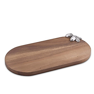 Vagabond House Cutting Bar/Cheese Acacia Wood Board with Pewter Metal Acorn 16.5 inch Long x 9 inch Wide