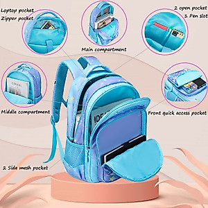 Mermaid Unicorn Backpack for Girls School Backpack for Girls Mermaid Bookbag Large Capacity Water Resistant School Bag 3 Piece Bundle with Insulated Lunch Bag Pencil Case