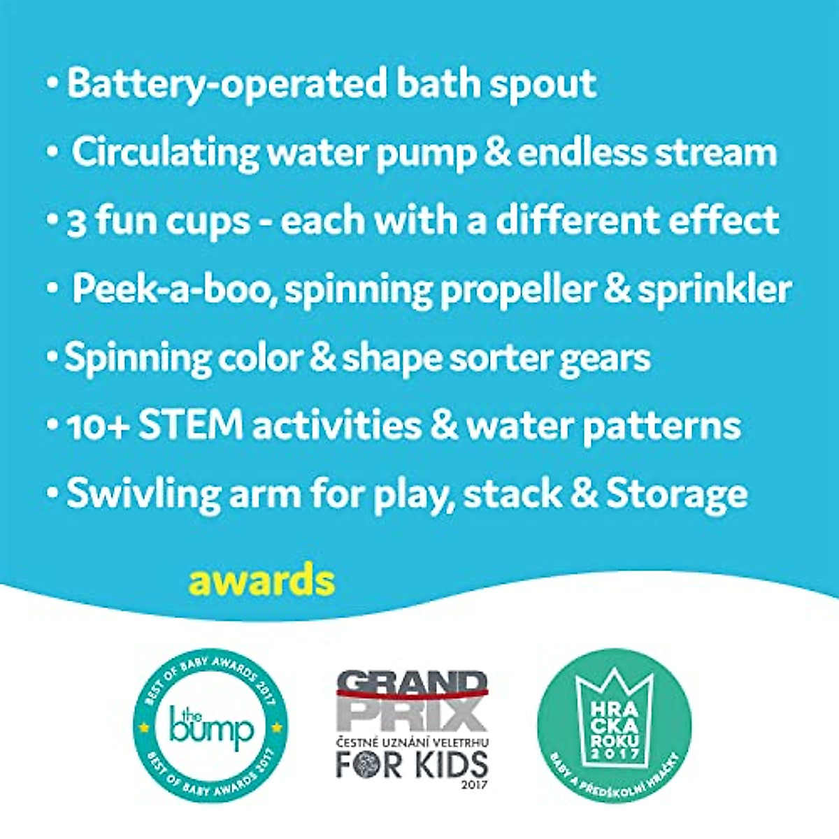 Yookidoo Bath Toys (For Toddlers 1-3) - Spin N Sort Spout Pro - 3 Stackable Cups, Hose and Spout, Spinning Suction Cups For Kids Bathtime Fun