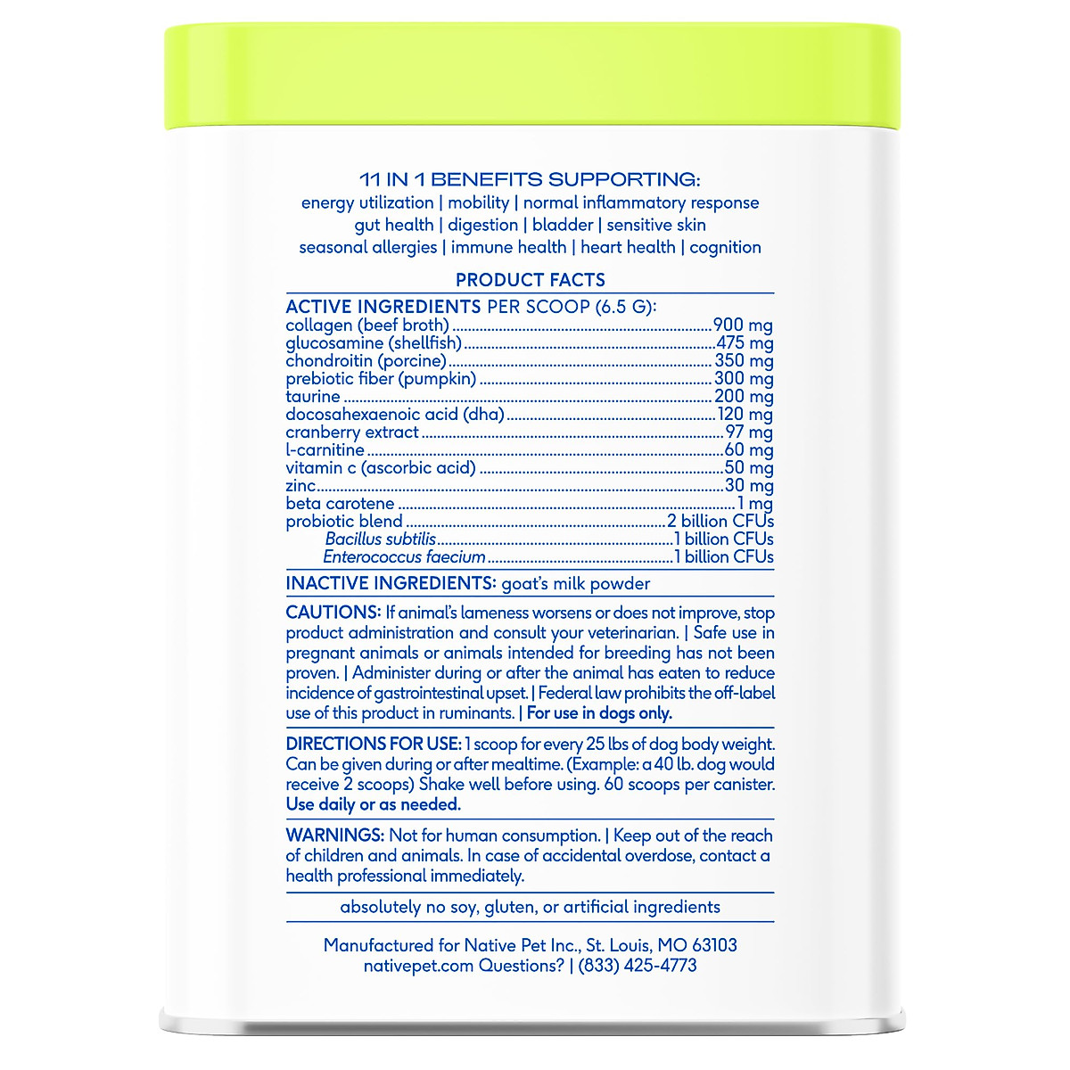Native Pet The Daily Dog Supplement - 11 in 1 Dog Multivitamin - Tasty Scoop with Dog Supplements & Vitamins - Multi Vitamin for Dog Energy, Mobility, Skin & Coat - 12 Active Ingredients 14 oz