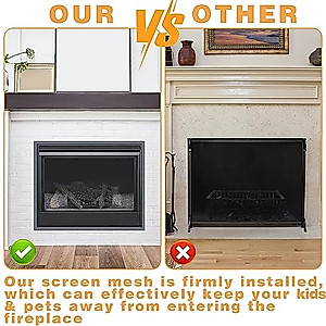 Fireplace Screen Mesh Cover, Fireplace Cover Baby Proof Barrier Guard Pet Proof with Magic Tape, Fireplace Doors Mesh Gate Fire Place Cover for The Living Room Decorative Indoor, 39" x 32" Inches