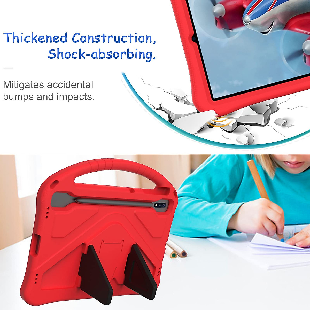 Kids Case for Samsung Galaxy Tab S7 FE/S7+/S8+/S9+/S9 FE+ 12.4", Techcircle Light Weight Shock Proof EVA Foam Handle Rugged Stand Protective Case for Galaxy Tab S9 FE+ 2023/S8 Plus 2022/S7+, Red