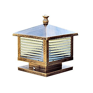 JSBDPHW Outdoor Post Light Lamps Courtyard Wall Waterproof Column Light Glass Lampshade Wrought Iron E27 Post Light Villa Gate Base Landscape Light