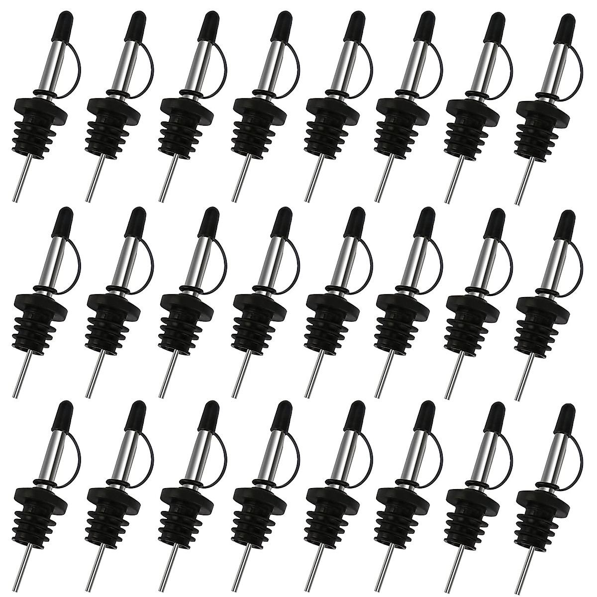 12PCS Liquor Pourers, Stainless Steel Speed Pourers Tapered Spout, Wine Pourers with Hooded Dust Caps, Suitable for About 0.75inch Bottle Mouth