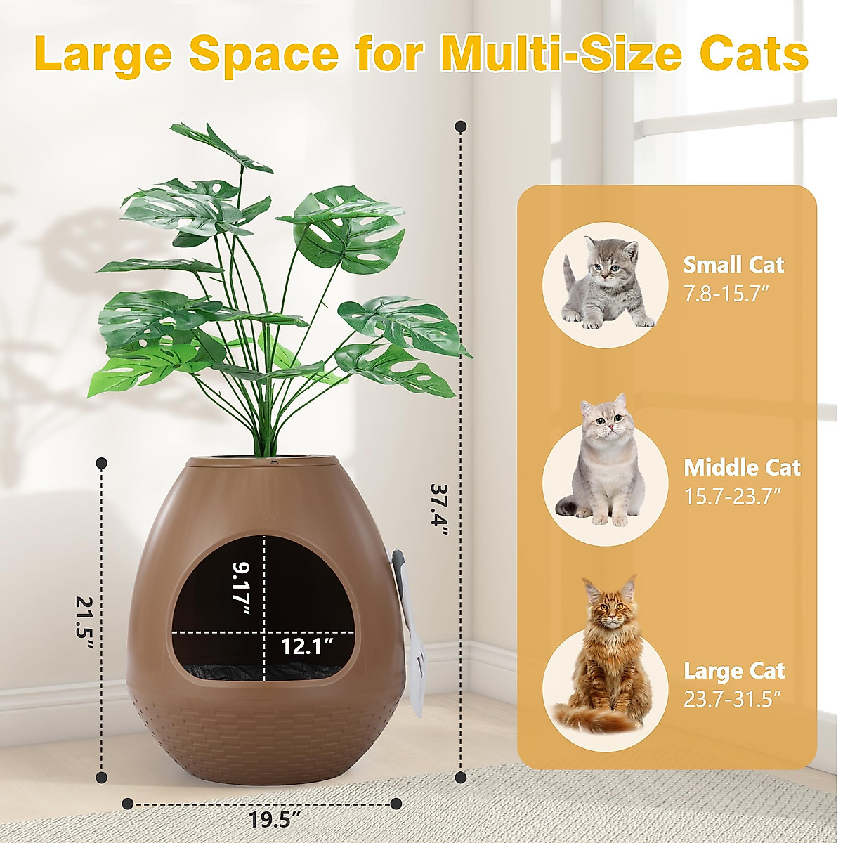 Eggloa6 Litter Box Plant Cat Litter Box Enclosure Secret Hidden Kitty Planter Litter Box Cat Litter & Housebreaking Cat Furniture with Smart Odor Removal System, Artificial Plants & Scoop (Brown)