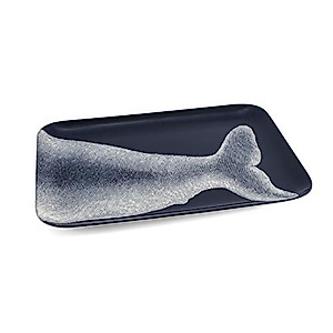 THOMAS PAUL Scrimshaw Whale Piece S/2 Serving Tray, 13.25"x9.125", Navy