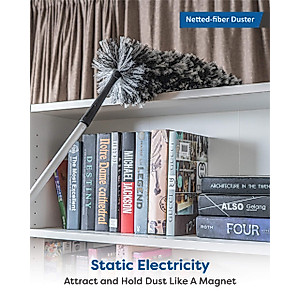 Rocktex Feather Duster Kit with 5.6ft Extension Pole, 4 Dusting Brush for Cleaning Home Wall Ceiling Fan Cobweb, Microfiber Static Washable Dusters, Black Dark Gray