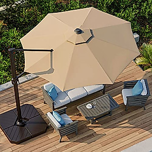 BLUU REDWOOD 11 FT Patio Umbrella Offset Cantilever Outdoor Umbrellas with 360°Rotation Aluminum Frame, Infinite Tilt & Solution-dyed Fabric for Pool Garden & Backyard (Ivory Beige)