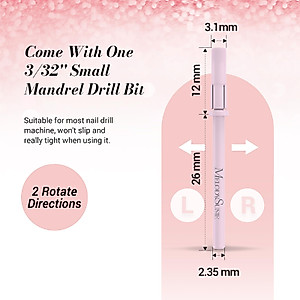 MelodySusie 50 Pcs Nail Drill Bits Small Sanding Bands with 3.1mm Mandrel Bit, 180 Fine Grit Nail File for Acrylic Nails Gel Manicures and Pedicure, Pink