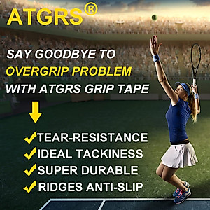 ATGRS Tennis Grip Tacky Tennis Racket Grip Tape Absorbent Anti-Slip Tennis Overgrip for Tennis Badminton Pickleball Racquet Handle Grip with Damping Ridges Overgrips (White)