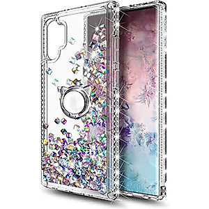 NGB Supremacy for Samsung Galaxy Note 10 Plus/Note 10 Plus 5G Case with Screen Protector (Maximum Coverage, Flexible TPU), Ring Holder/Wrist Strap, Glitter Liquid Cute Case (Clear Gem)