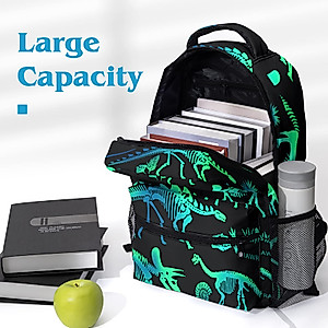 Dacawin Kids Backpack for Boys Girls Neon Green Dinosaur Skeletons Bookbag Kindergarten Preschool Nursery School Bag Lightweight Travel Back Pack