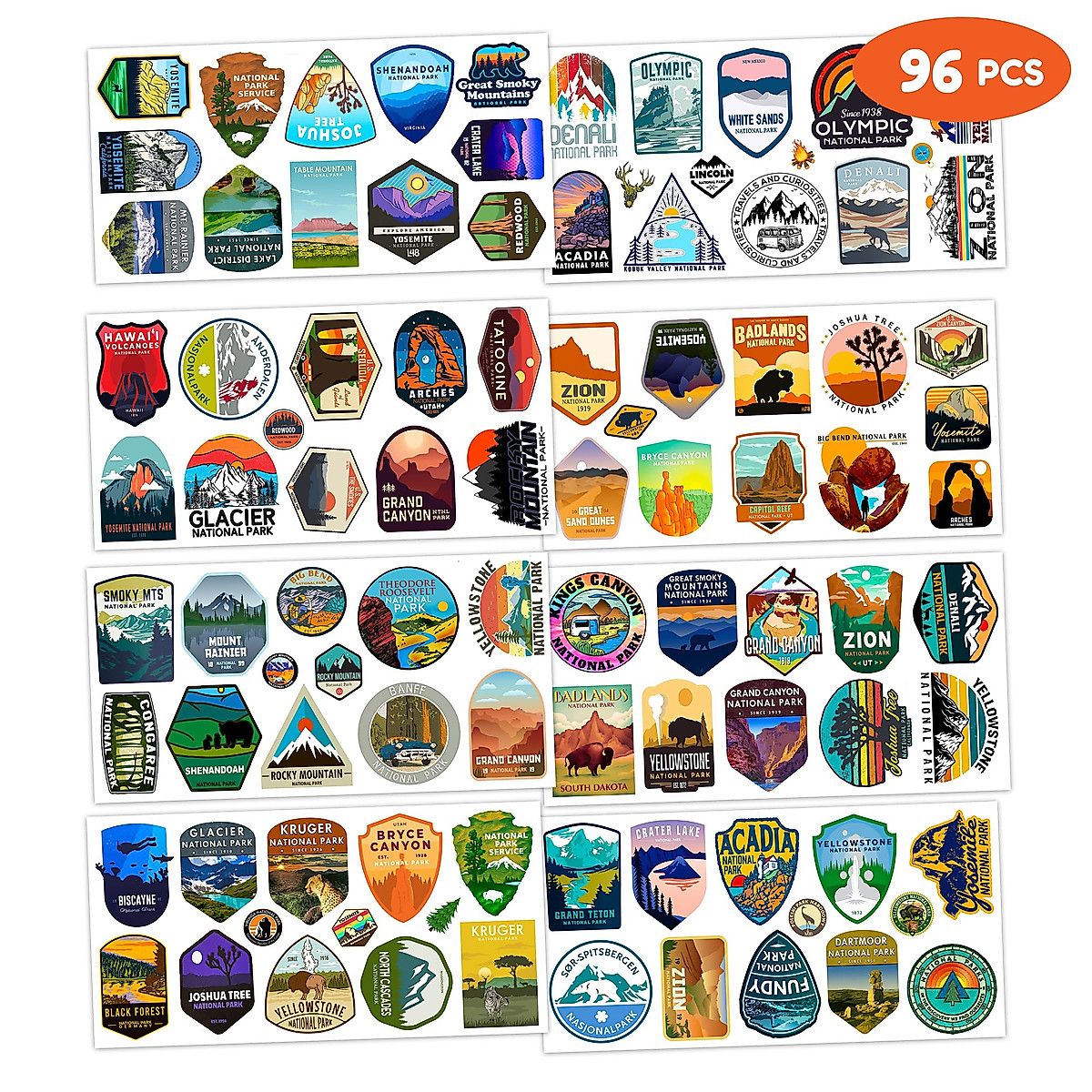 96 PCS National Park Outdoors Temporary Tattoos Stickers Birthday Party Decorations Supplies Adventure Wilderness Nature Tattoo Sticker Gifts for Kids Girls Boys School Rewards Carnival Christmas