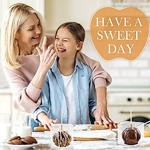 80 Pcs Candy Apple Boxes with Hole and Sticks Clear Candy Boxes for Wedding Transparent Plastic Caramel Apple Boxes for Wedding Baby Shower Party Cake Pops Cookies Chocolates Gift 4 x 4 x 4 Inch