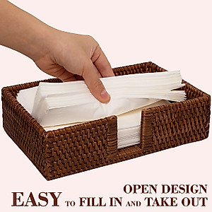 Rattan Guest Towel Holder For Bathroom Towel Caddy Rectangular Napkin Tray Wicker Toilet Tank Basket Dark Brown 9.4 x 5.9 x 2.4 inches Tissue Paper Hand Towels Storage Luncheon Kitchen Countertop