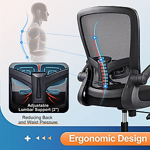 DEVAISE Mesh Office Chair, Ergonomic Computer Chair with Flip-up Arms and Lumbar Support, Tall Adjustable Desk Chair 300 lb Capacity, Black