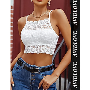 Avidlove Racerback Bralettes for Women Sexy Floral Lace Top Crop Double-Layered Camisoles White, XL