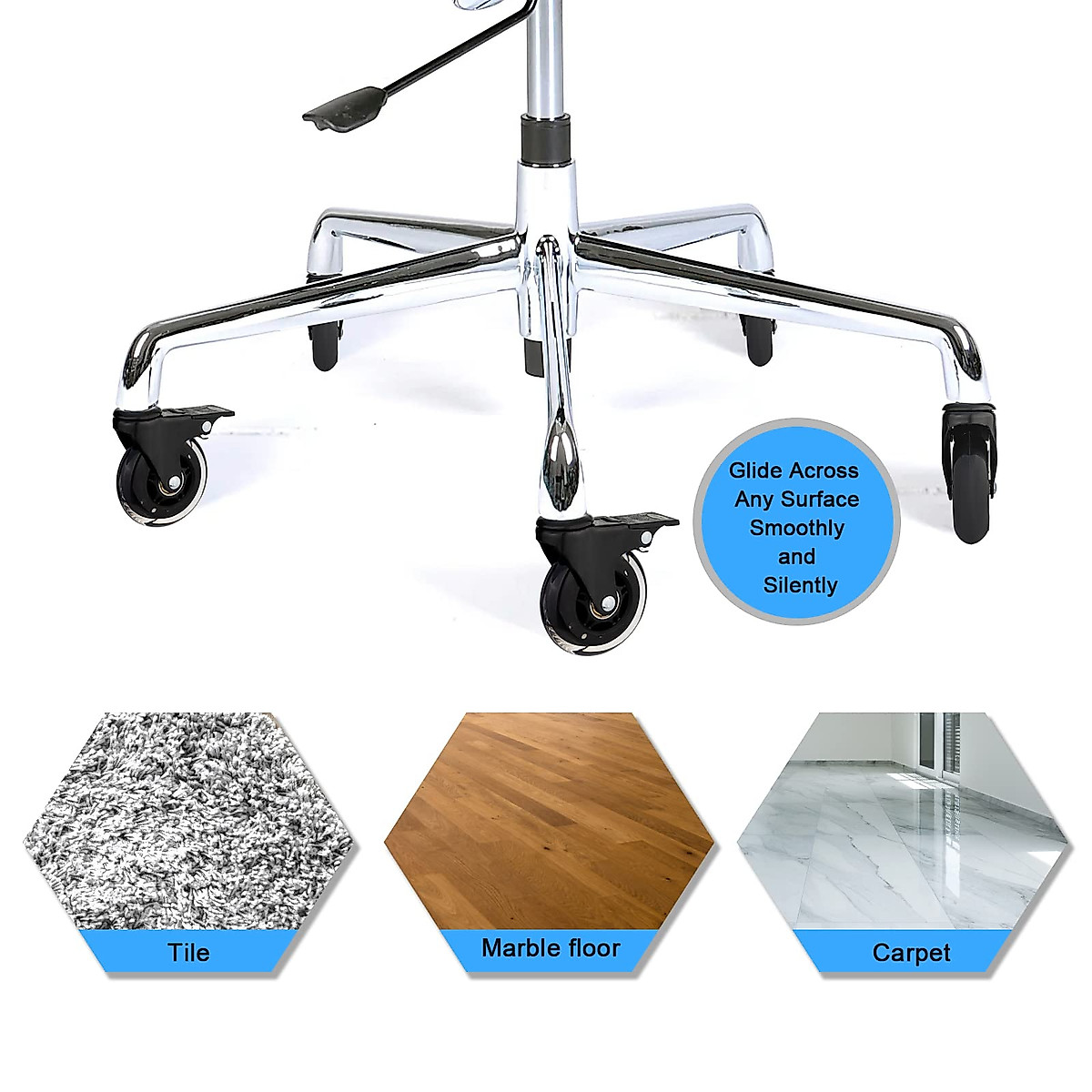 Office Chair Caster Wheels Set of 5,Replacement Rubber Casters with Brake for Office Chair and Gaming Chair, Universal Fit Stem Office Chairs Wheels for Hardwood Floor Heavy Duty Stem Caster Wheels