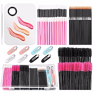 Shynek Makeup Mixing Tray with Disposable Accessories Kit - Mascara Wands, Lip Applicators, Hair Clips & Organizer Box