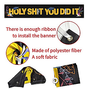 Holy Shit You Did It Large Banner, 2022 Graduate Banner, Black Funny Graduation Lawn Sign Porch Sign, Graduation Party Decorations, Indoor Outdoor Backdrop 8.9 x 1.6 Feet