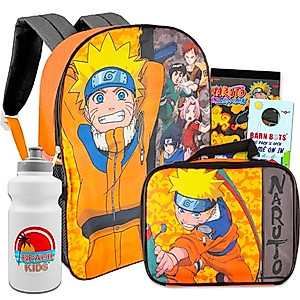 Action Comics Naruto Backpack with Lunch Box - Bundle with 16” Naruto Backpack, Naruto Lunchbox, Stickers, More | Naruto Backpack for Boys