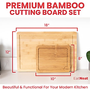 EatNeat 5-Pack of Glass Food Storage Containers with Airtight Snap Locking Lids to Keep Food Fresh Extra Large Bamboo Cutting Board Set