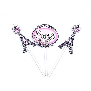 Paris Cupcake Toppers 12 pcs, Pink Ooh La La Cake Picks Birthday Decoration Party Supplies, Eiffel Tower Baby Shower, Wedding, Bachelorette