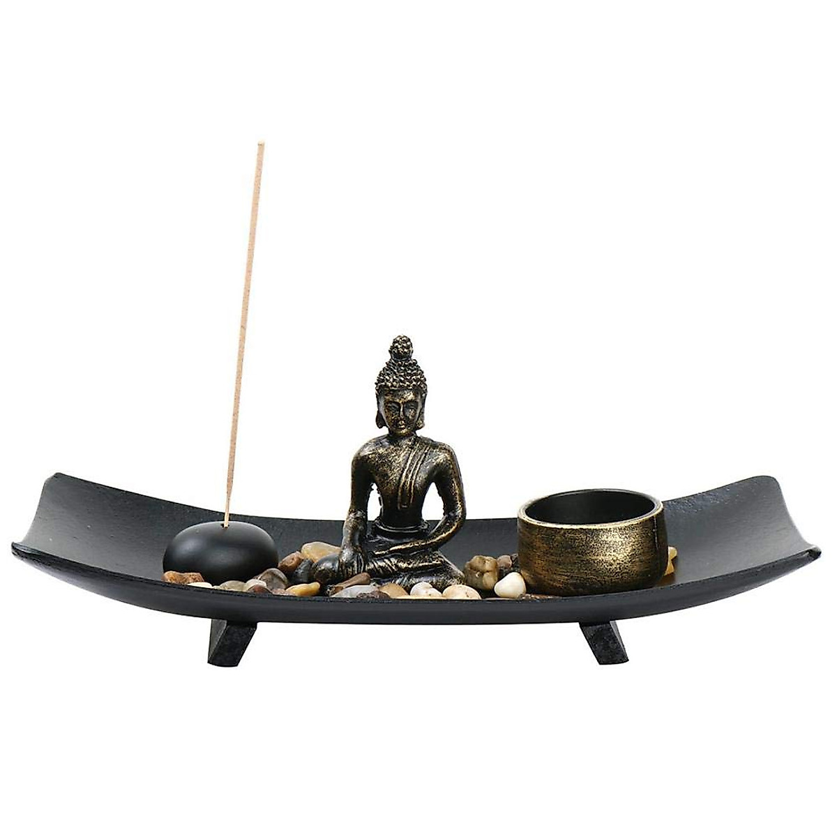 MEIMESH Resin Zen Statue Ornament for Home Décor Resin Incense Burner with Sand Zen Garden Tea Light Candle Holder for Yoga Office Home