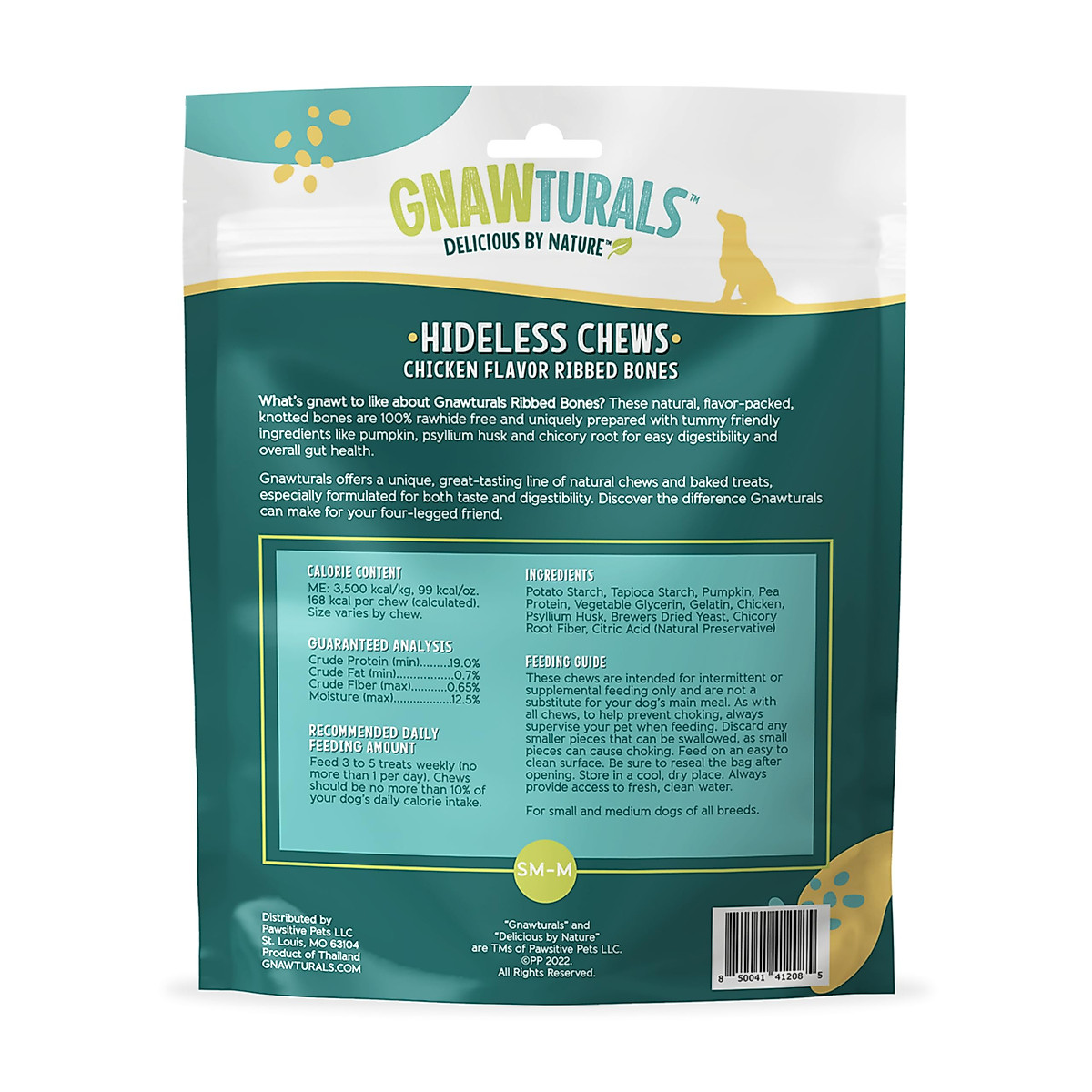 Gnawturals Hideless Chews Ribbed Bones | for Medium Dogs | Rawhide Free, Pumpkin, Psyllium Husk and Chicory Root for Easy Digestion and Overall Gut Health (5 Bones, Chicken)