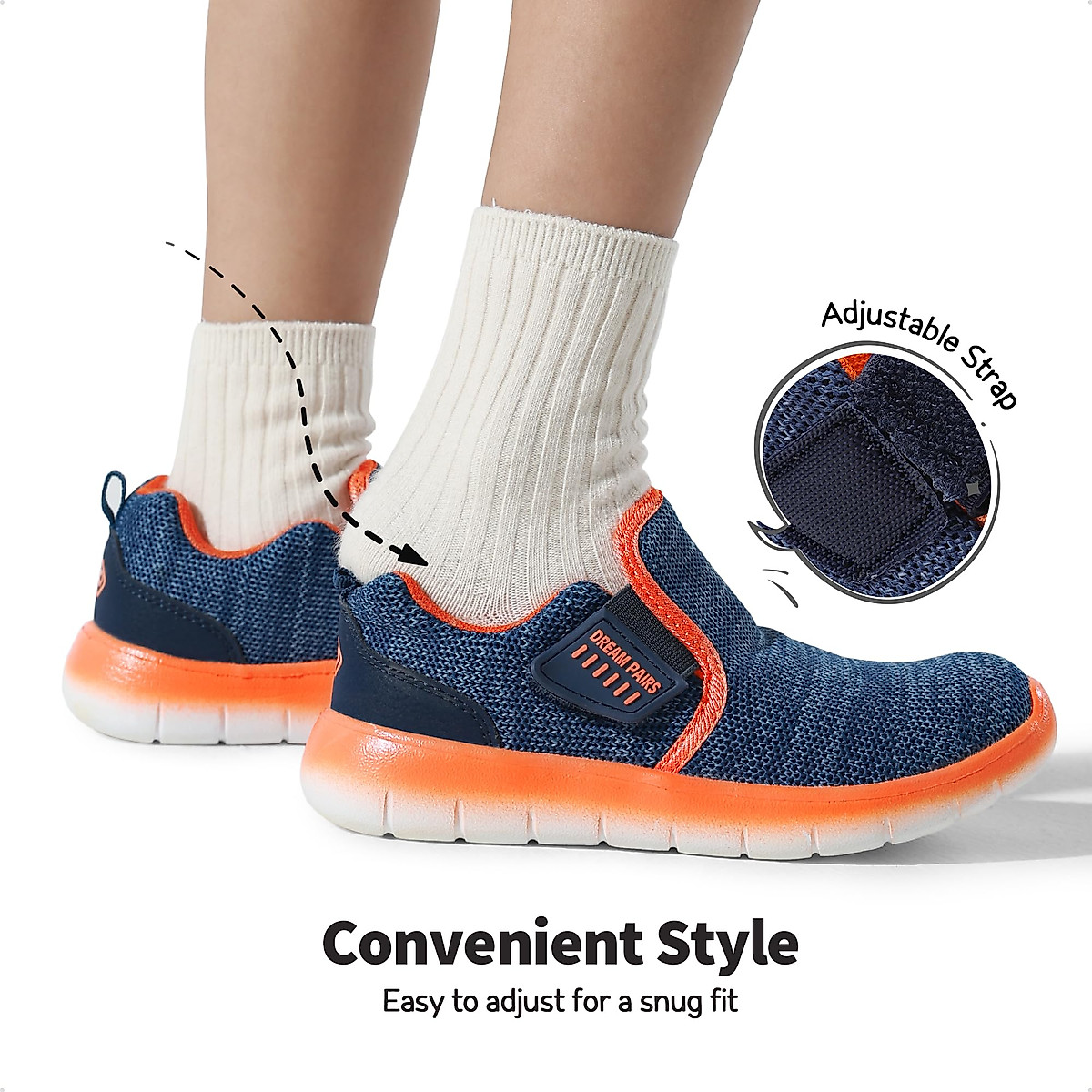 DREAM PAIRS Boys Athletic Sports Sneakers Slip on Tennis Running Shoes Navy Orange Size 13 Little Kid Luca