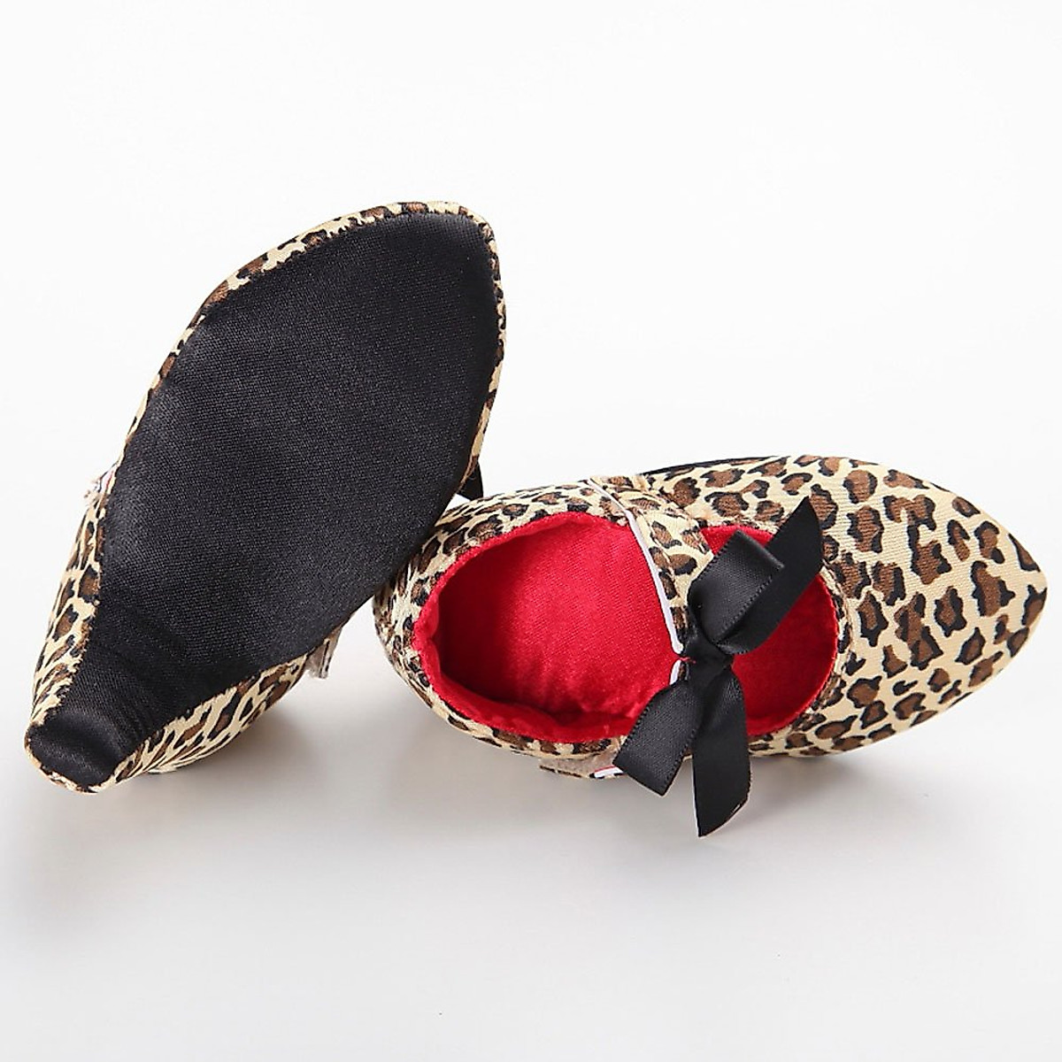 Newborn Baby Girls Shoes Bowknot Soft Sole Crib Shoes (0-6 M, Leopard)