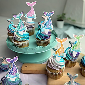 Ephlyn 36Pcs Mermaid Tail Cupcake Toppers Mini Under the Sea Mermaid Tail Cake Topper Decorations Mermaid Cupcake Picks for Mermaid theme Birthday Party Decoration Baby Shower Supplies