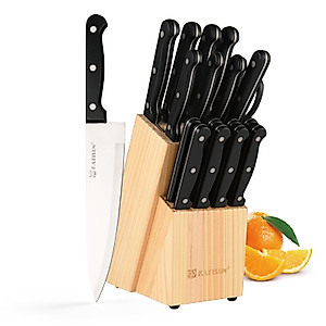 19-Piece Knife Set, German Steel, Durable and Dishwasher Safe, Knife Sets for Kitchen with Block Sets with Built-in Sharpener for Chopping, Slicing, Dicing&Cutting