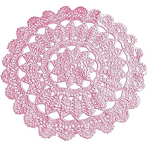 BIBITIME Handmade Crochet Doilies Retro Lace Flower Table Dresser Scarf Decor Coasters Kitchen Dining Room Placemats DIY Crafts (14in-16in,Pack of 1 PC, Pink)